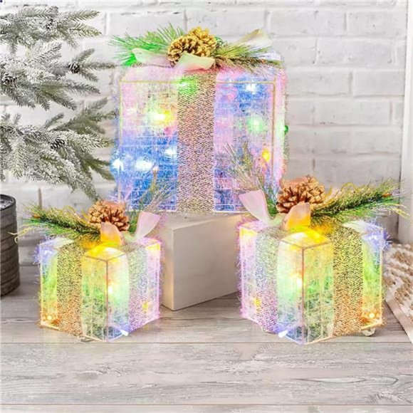 Holiday | Set Of 3 Christmas Lighted Gift Boxes Prelit 6 Led Light Up ...
